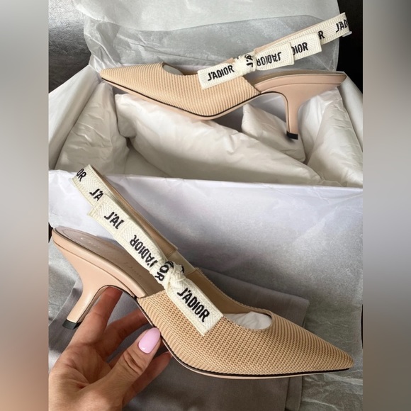 Dior | Shoes | Christian Dior Jadior Fabric Ribbon Beige Kitten Heel ...